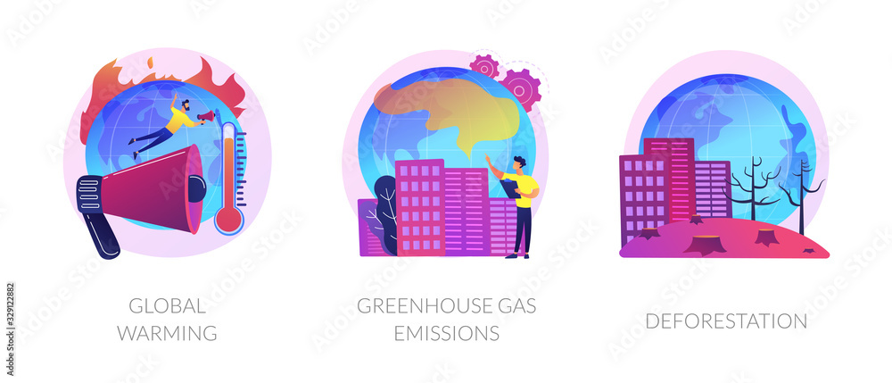 Forest clearcutting problem. Climate change. Greenhouse effect, planet ...
