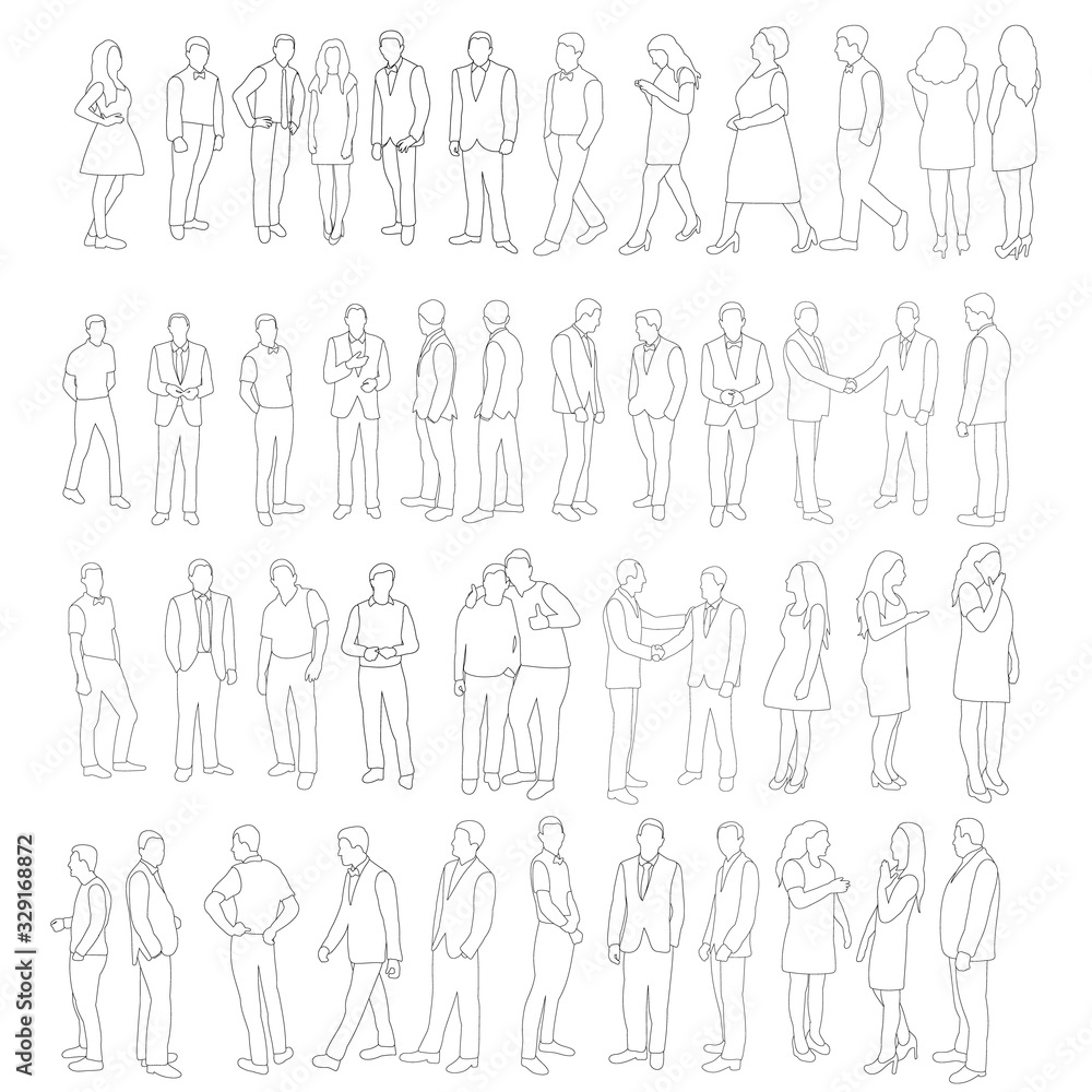 vector, isolated, outline, sketch set of people Stock Vector | Adobe Stock