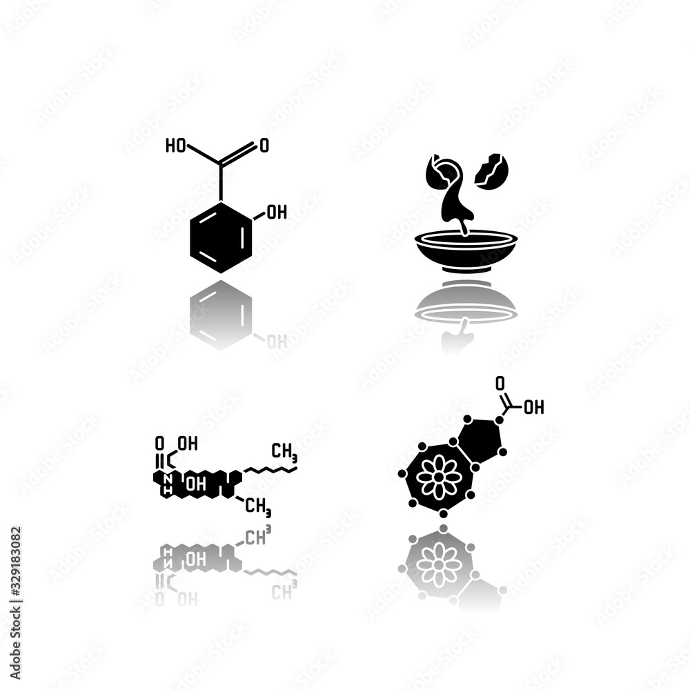 Vector de Stock Cosmetic ingredient drop shadow black glyph icons set ...