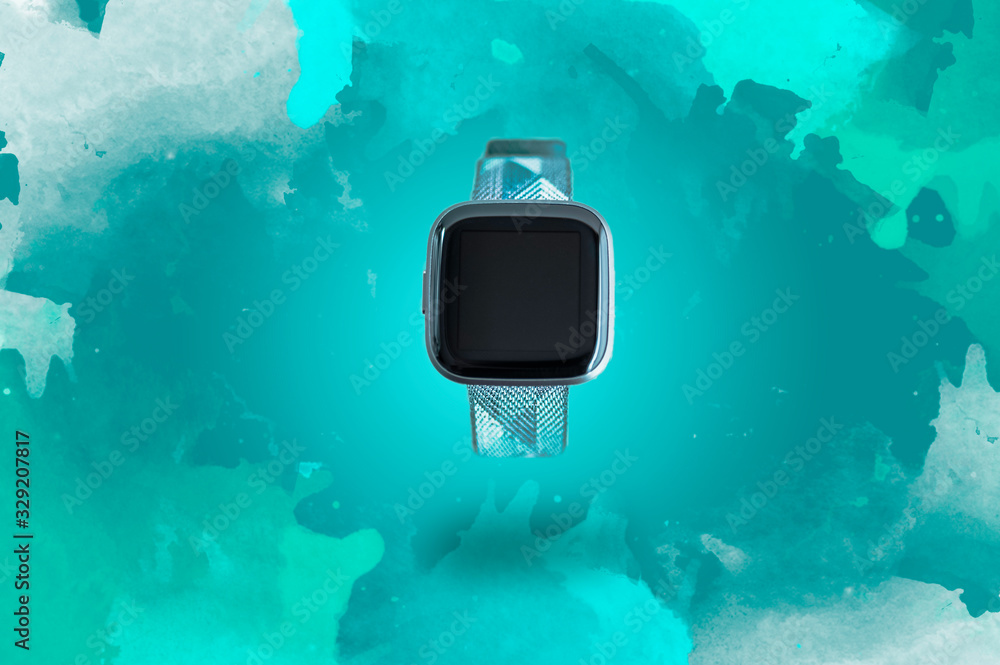 Blank Modern Smart Watch with Black Screen and Colorful Watercolor ...
