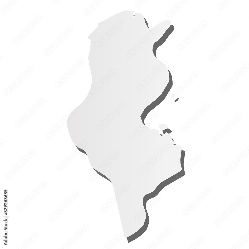 Tunisia - grey 3d-like silhouette map of country area with dropped ...