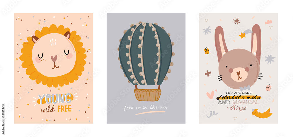 Cute kids scandinavian characters set including trendy quotes and cool ...