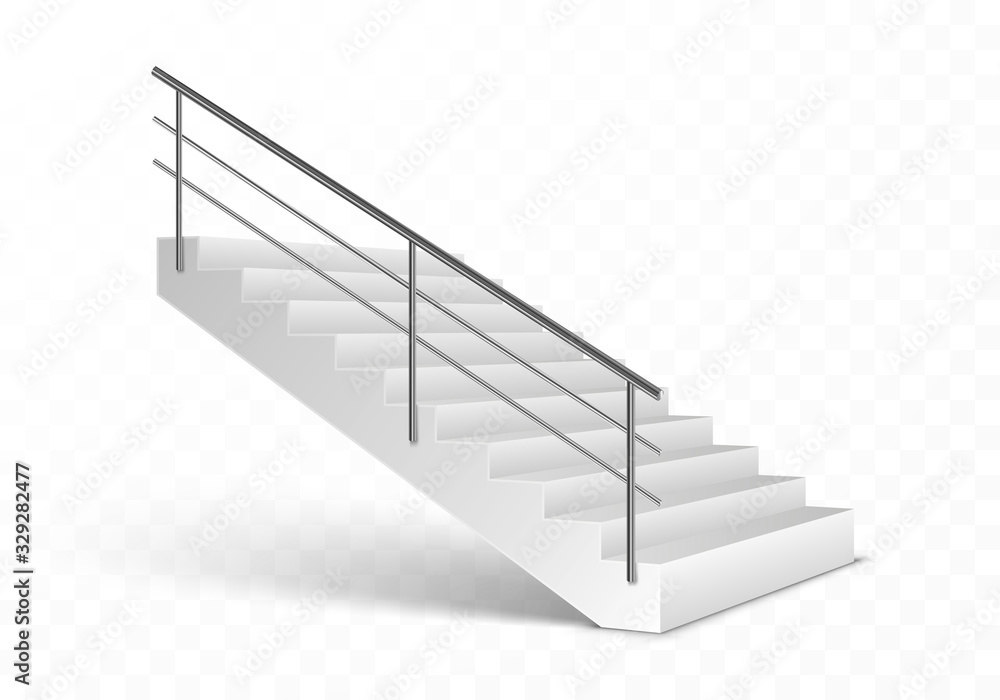Stairs and stainless steel railing. Realistic vector illustration ...