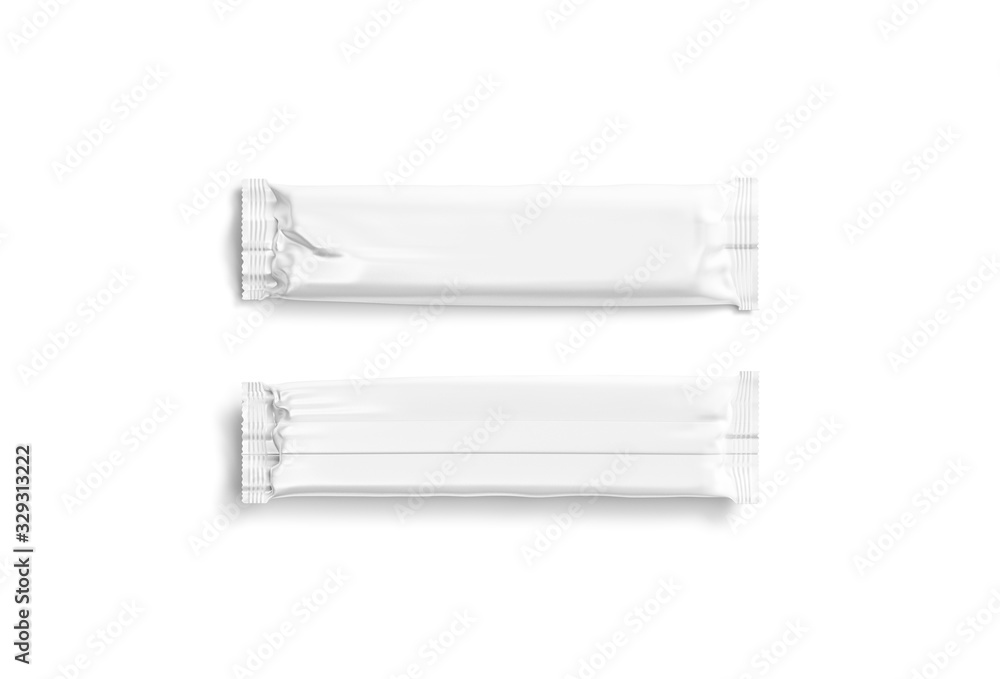 Blank white rectangular chocolate bar foil wrap mockup, front back ...