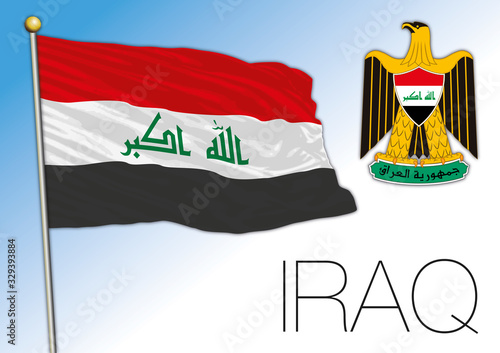 Iraq official national flag and coat of arms, middle east, vector ...