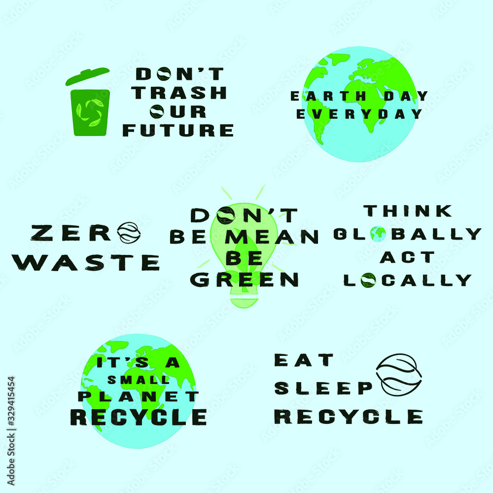 Set of eco friendly lifestyle motivational slogans for poster, t shirt ...