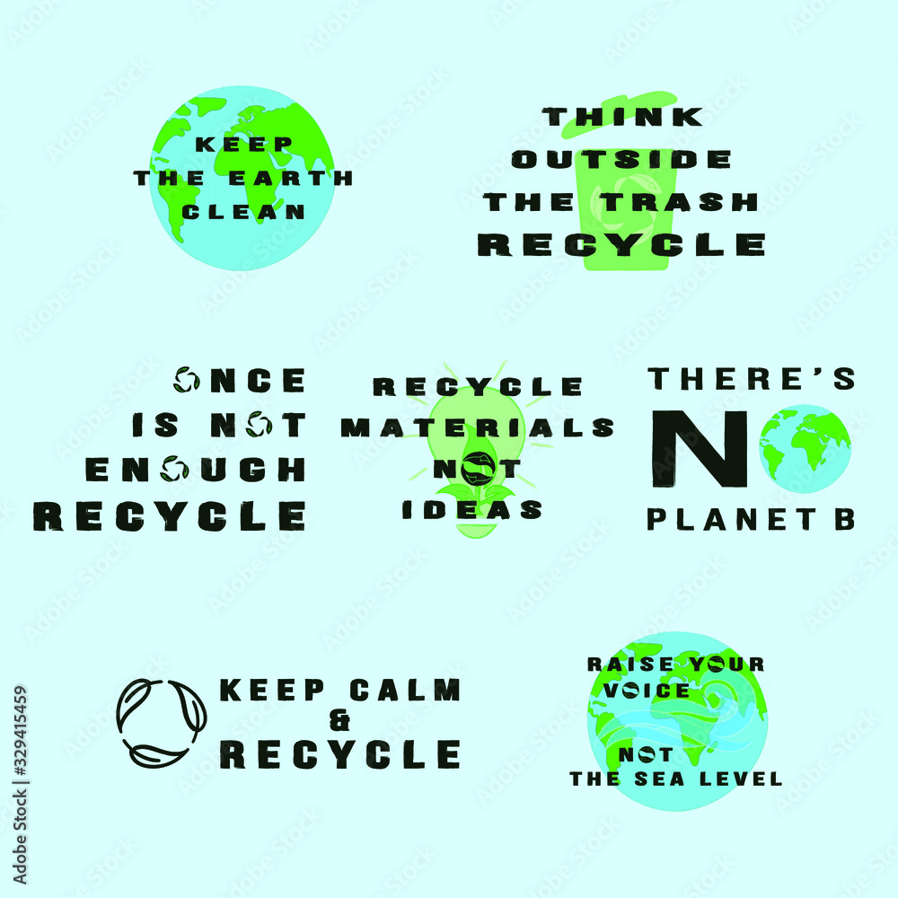 Set of eco friendly lifestyle motivational slogans for poster, t shirt ...