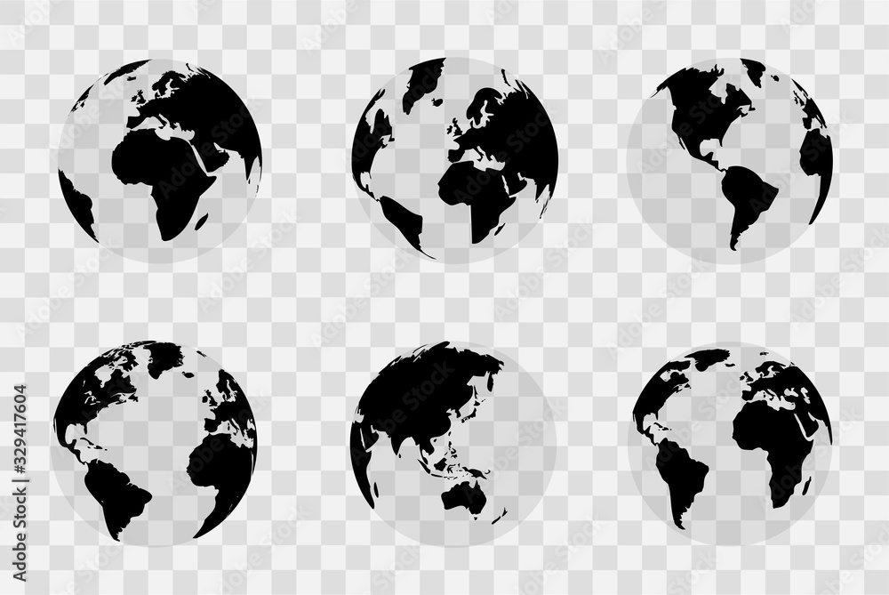 Earth globe set. World map in globe shape. Earth globes collection on ...