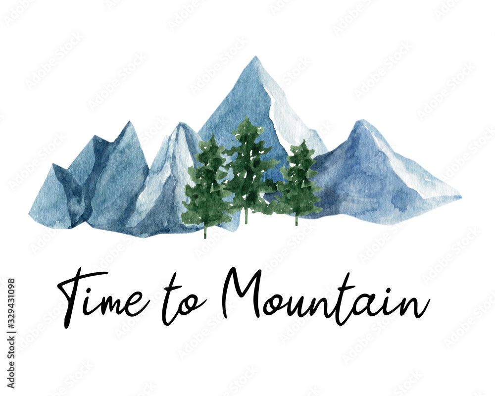 Adorable hand painted watercolor mountain and trees seamless pattern ...