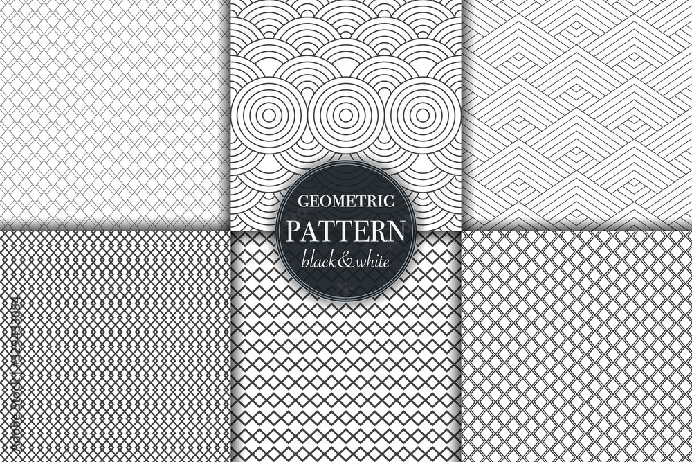 Set of 6 black and white grayscale geometric pattern background ...