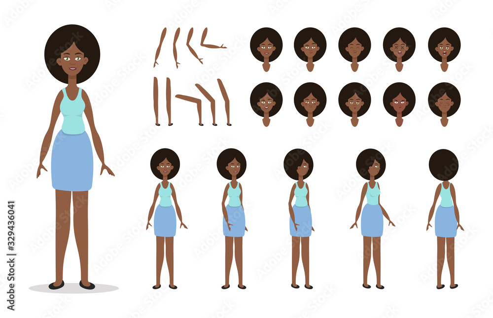 Woman character constructor for animation with various views, poses ...