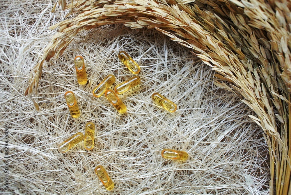 Rice bran oil capsules containing gamma oryzanol, concentrated 6 times ...