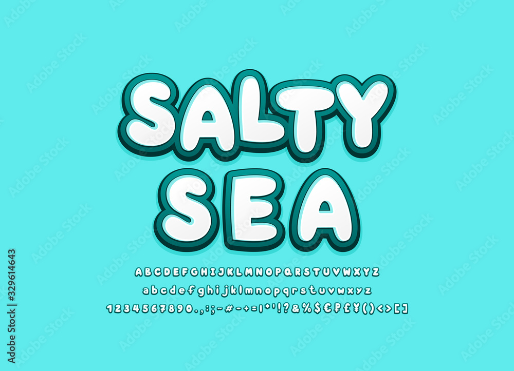 Salty sea alphabet 3d fonts marine turquoise colors. Cool cartoon bold ...