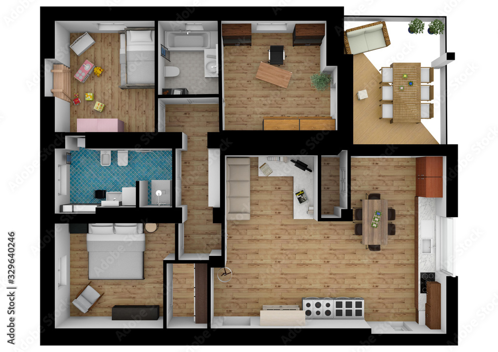 Design custom floor plans. Living space with using colors and textures ...