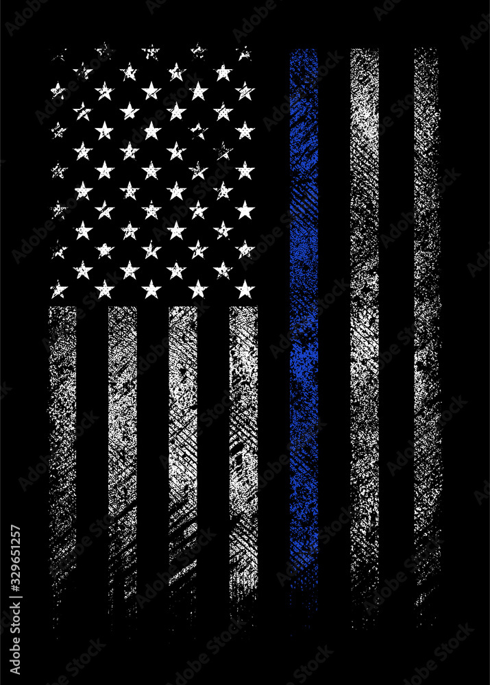grunge usa police flag with thin blue line vector design Stock Vector ...