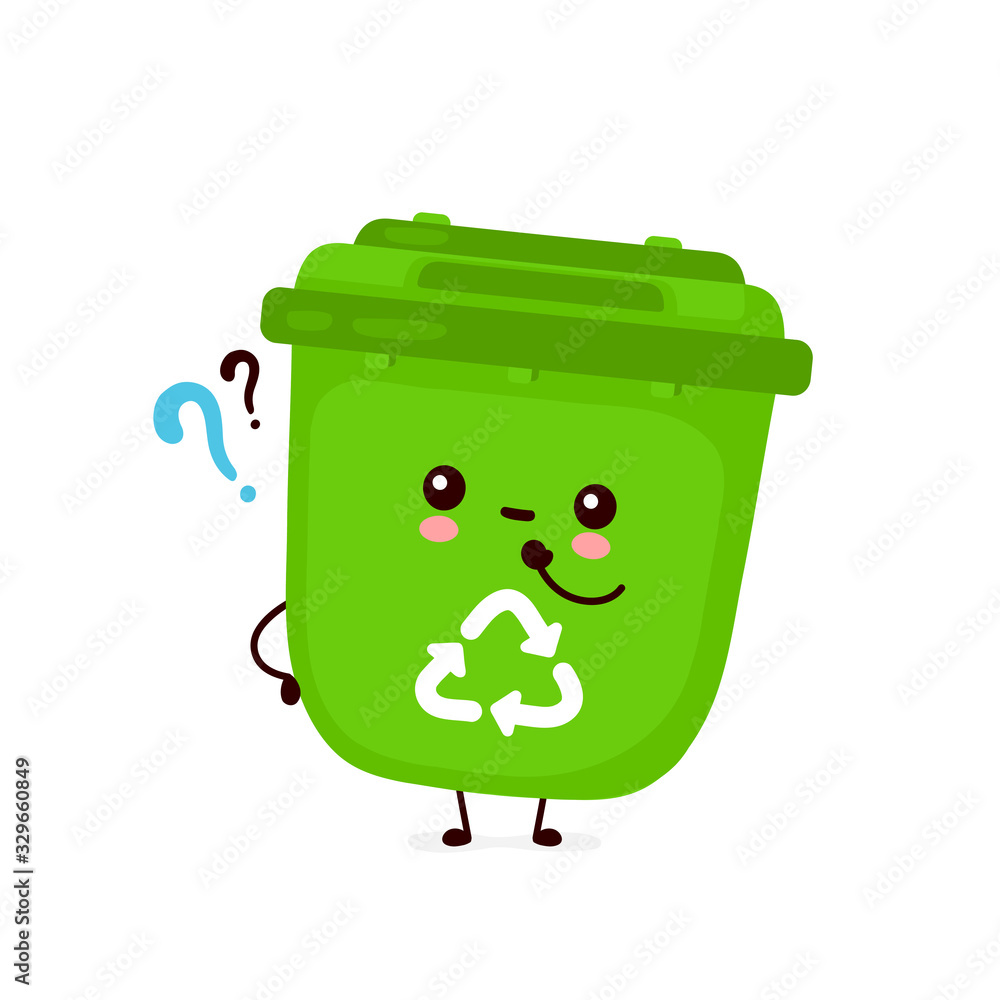 Cute happy smiling trash bin with question mark Stock Vector | Adobe Stock