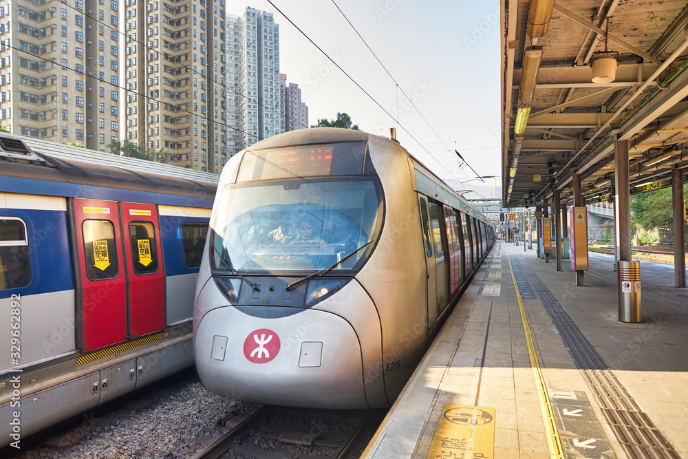 HONG KONG, CHINA - CIRCA JANUARY, 2019: an MTR train on Sha Tin. Sha ...