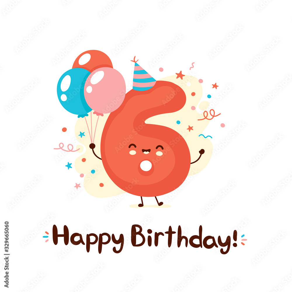 Cute smiling number six with balloons Stock Vector | Adobe Stock