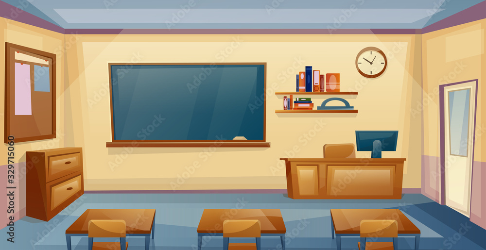 School Classroom Interior with desk and board. Lesson. Empty University ...