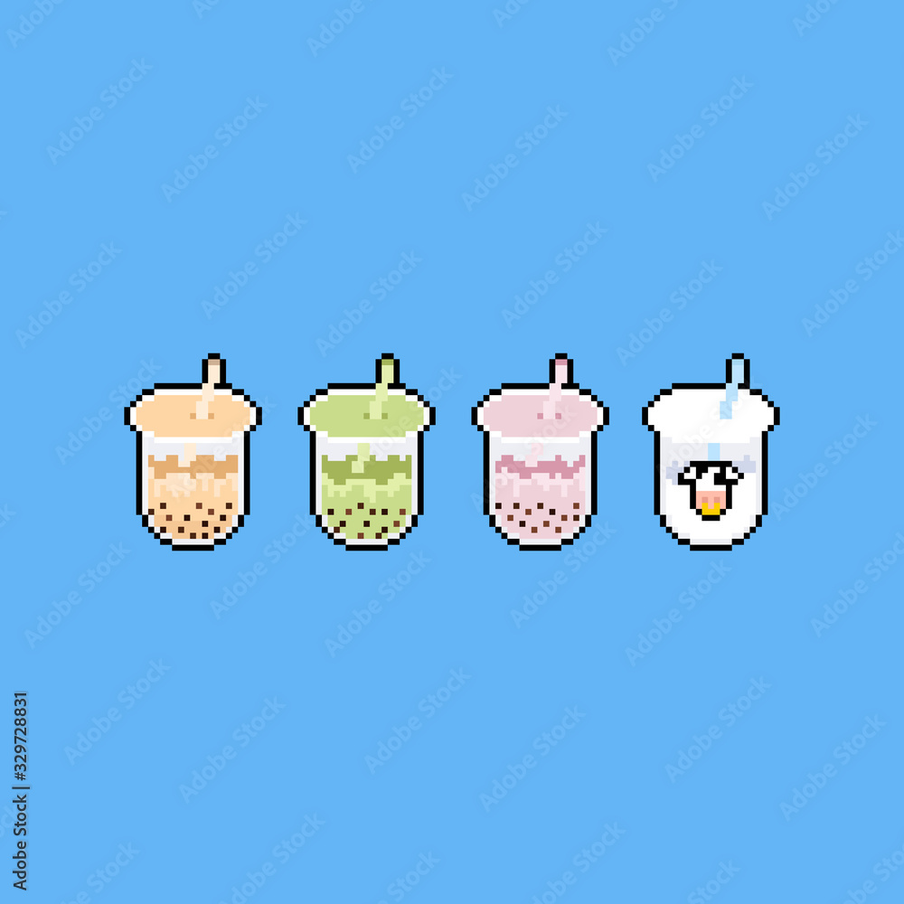 Pixel art set of bubble milk tea icon design. Stock Vector | Adobe Stock