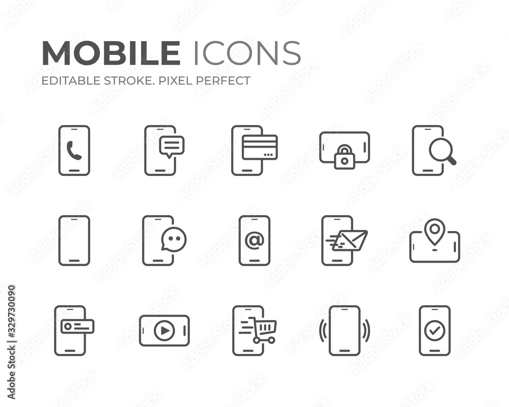 Mobile Phone Line Icons Set Stock Vector | Adobe Stock