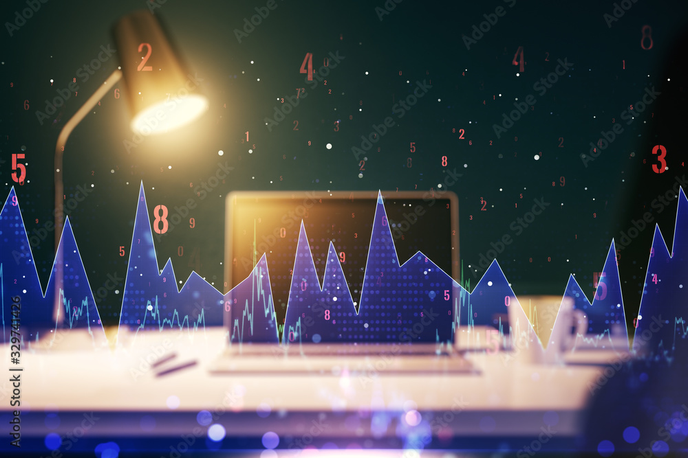 Multi exposure of creative statistics data hologram on laptop ...