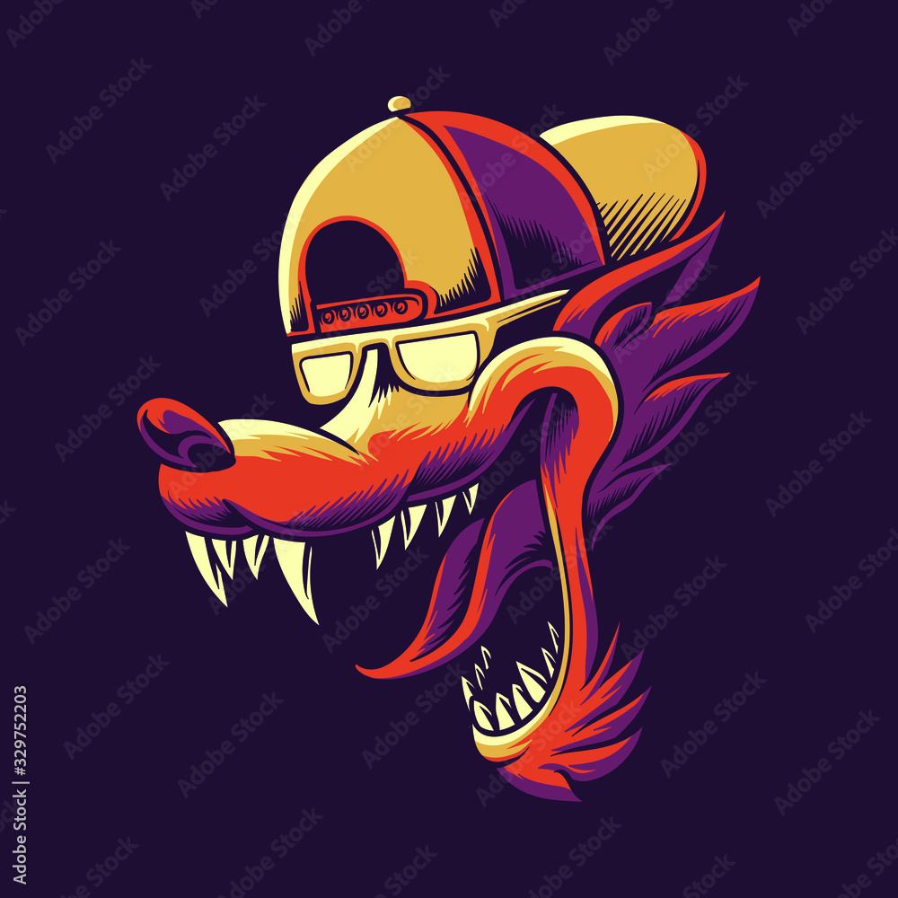 Snap back wolf head illustration Stock Vector | Adobe Stock