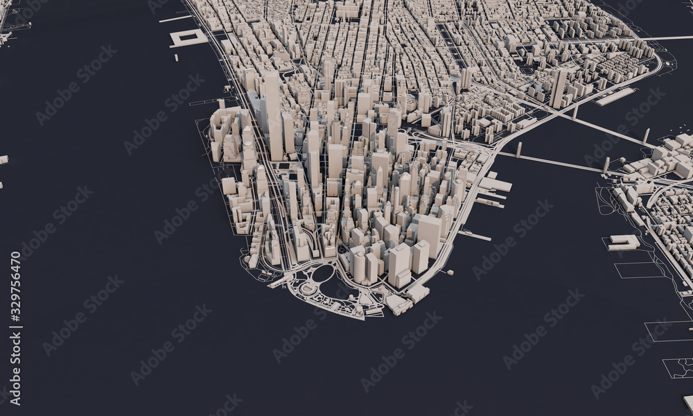 New York city map 3D Rendering. Aerial satellite view. Stock Illustration | Adobe Stock