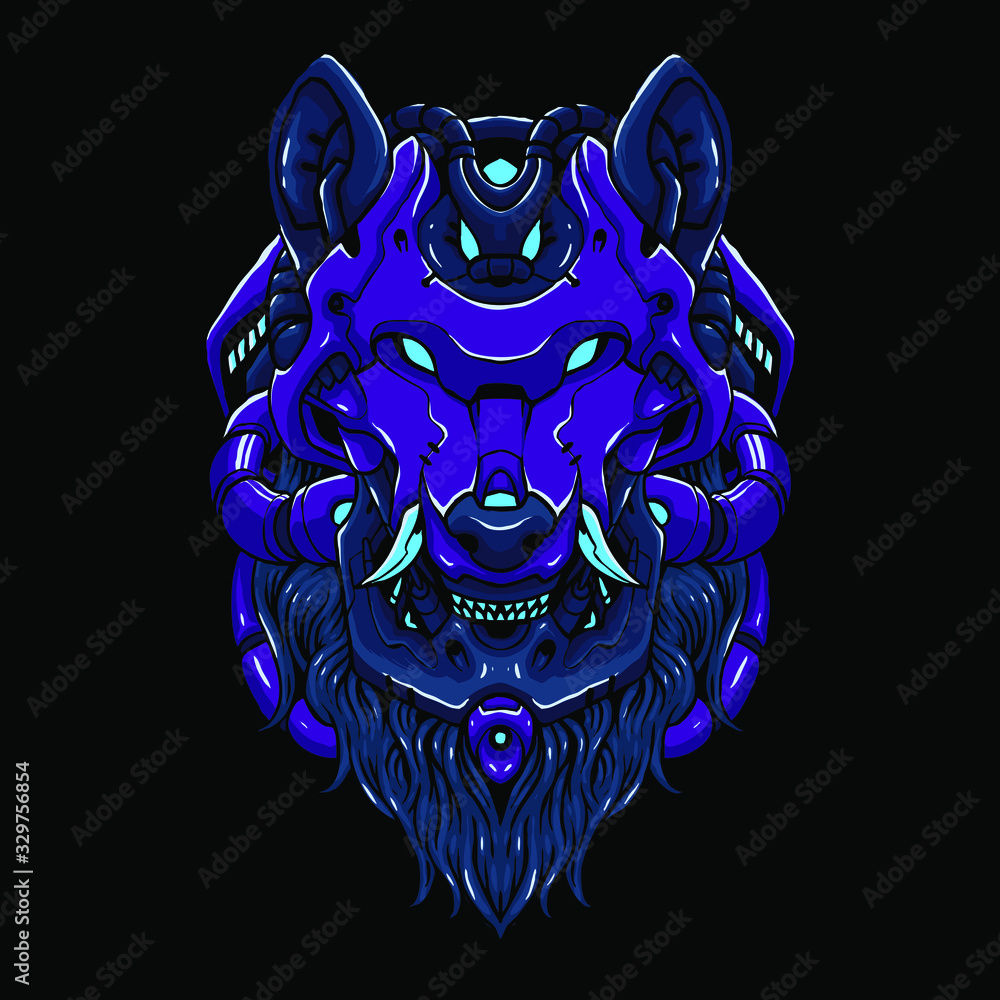Cyber wolf head vector Illustration 素材庫向量圖 | Adobe Stock
