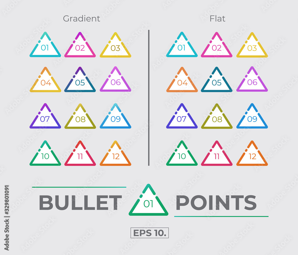 Colorful Gradient And Flat Triangle Icon Bullet Points Set Collection ...