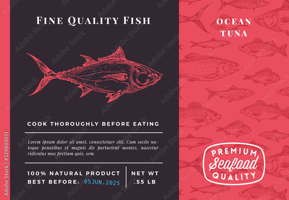 Premium Quality Ocean Tuna Abstract Vector Packaging Design or Label ...