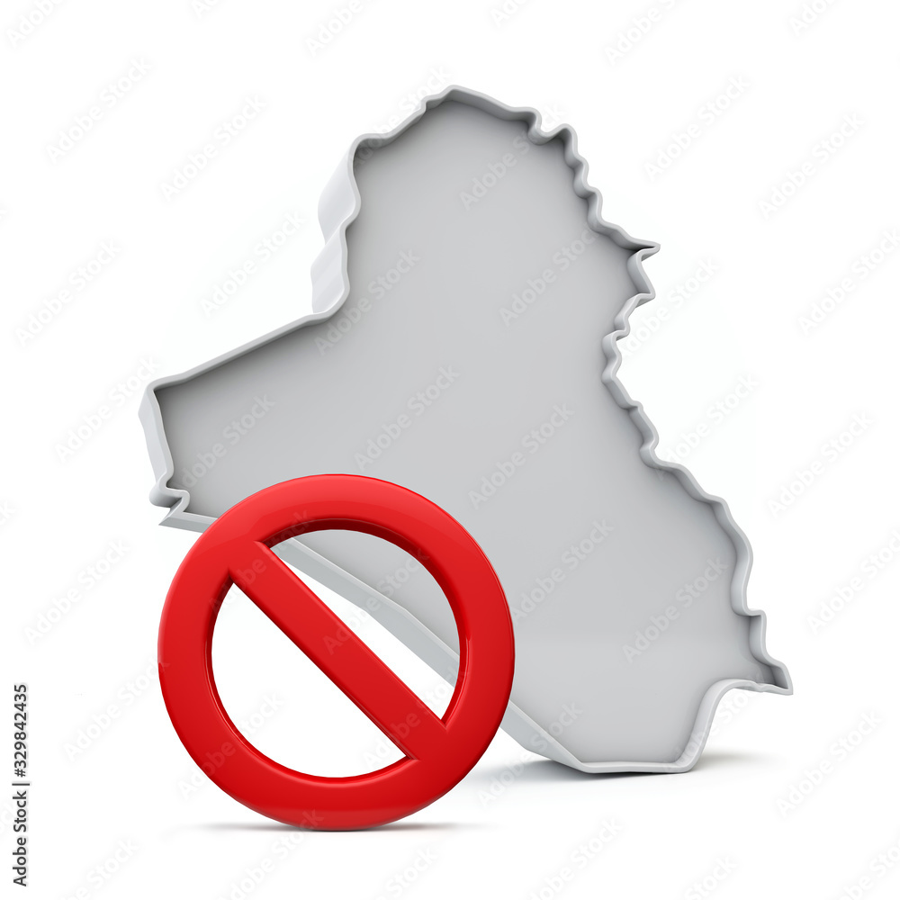 Iraq map with red no entry warning sign. 3D Rendering Stock ...