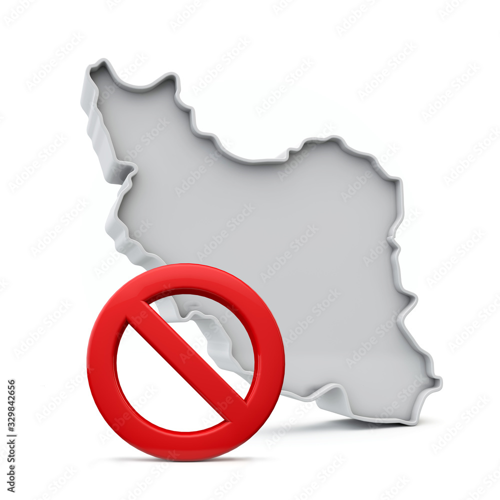 Ilustración de Stock Iran map with red no entry warning sign. 3D ...