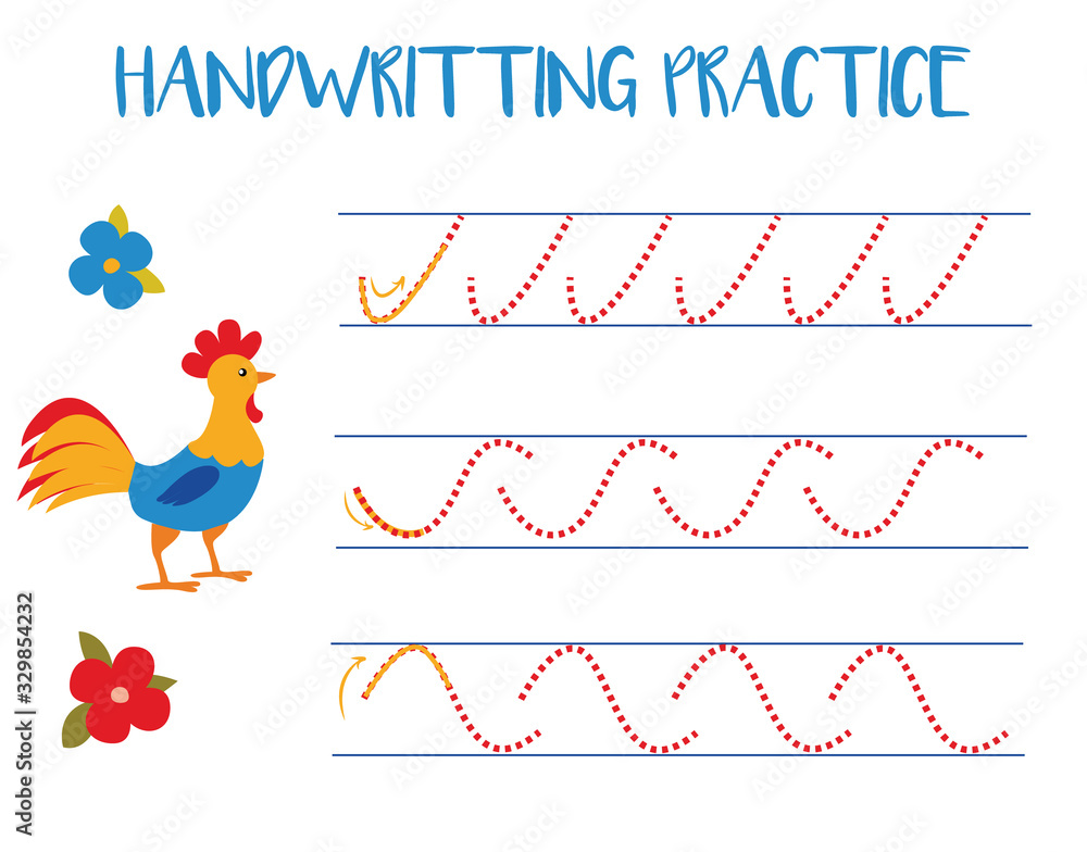 ภาพประกอบ Stock Handwriting practice sheet, draw a path in cartoon ...