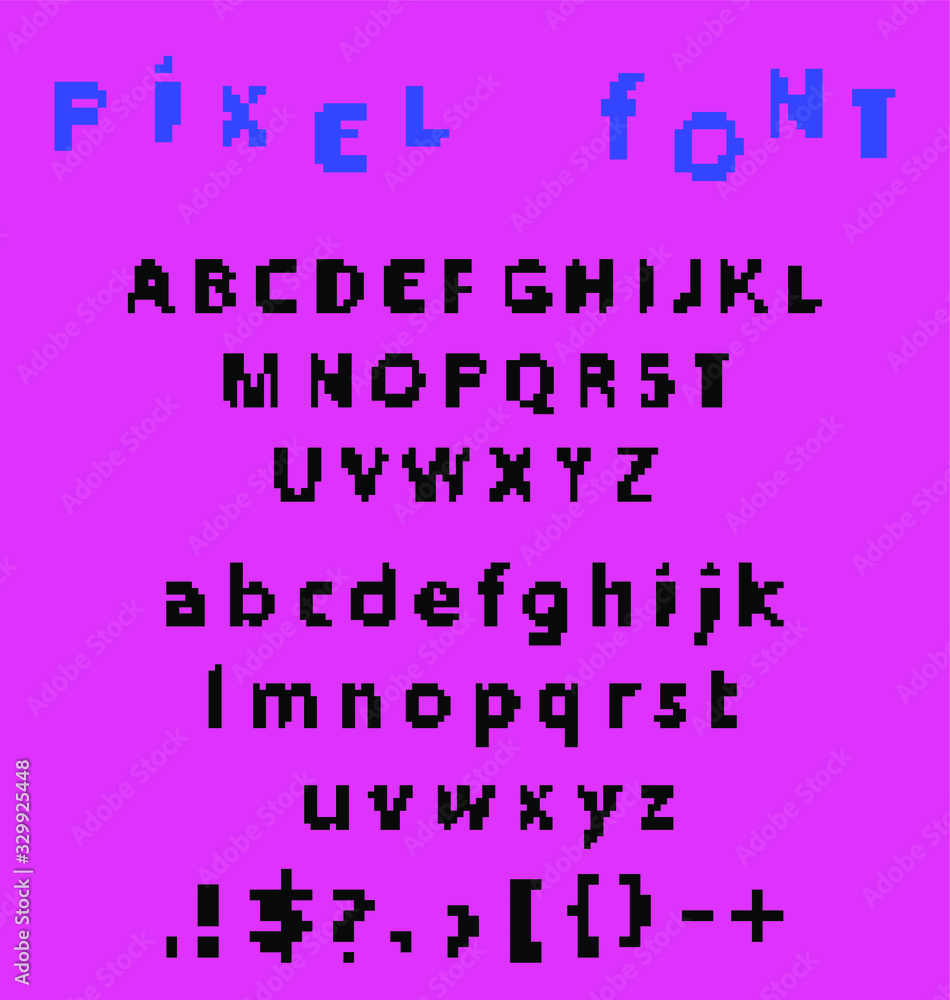 Pixel alphabet letters and punctuation marks. Modern stylish font or ...