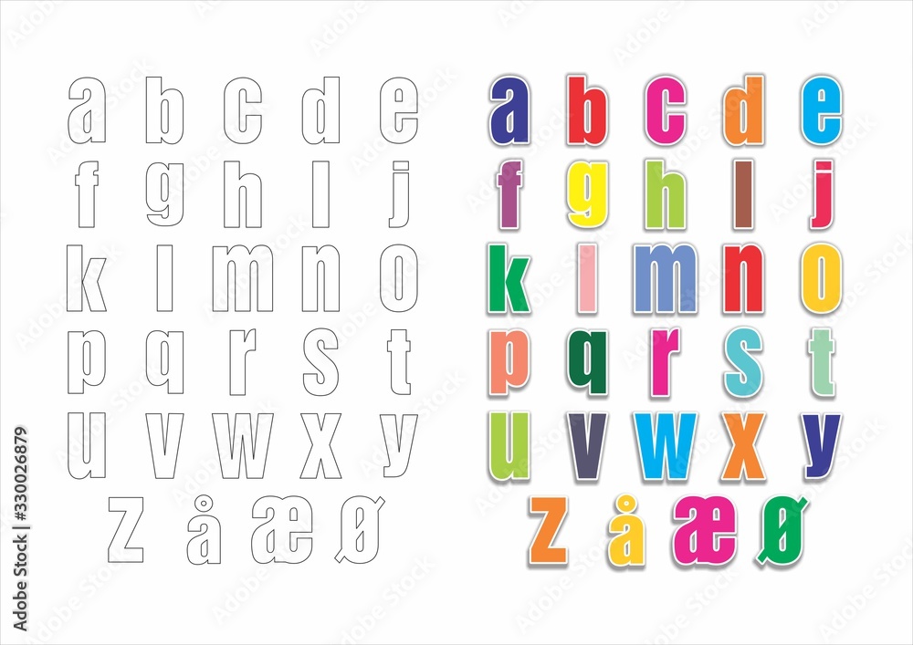 Beautiful Danish alphabets for children coloring book pages- vector ...