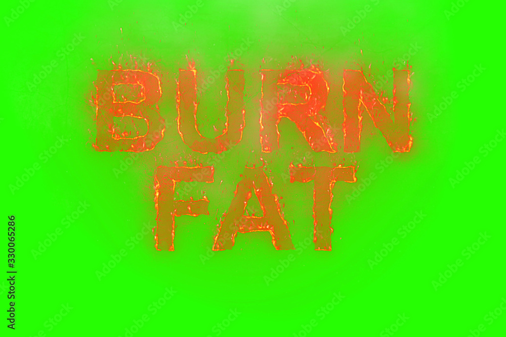 burn fat written with flames rising on a chroma key green screen Stock ...
