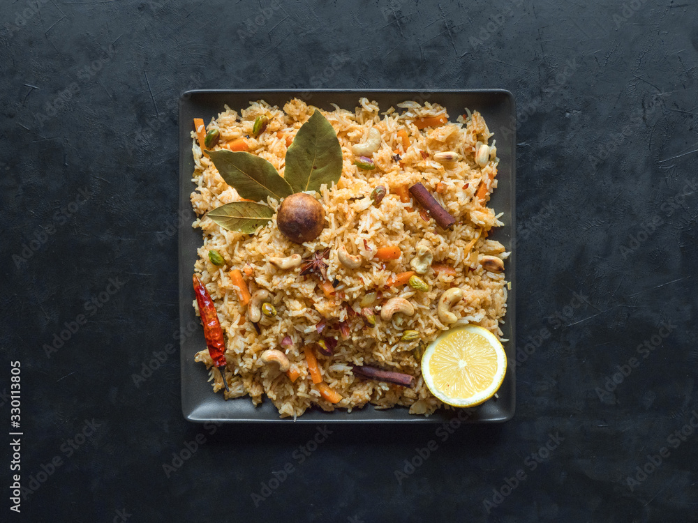 Traditional Arabic Basmati rice with vegetables. Arabic cuisine ...