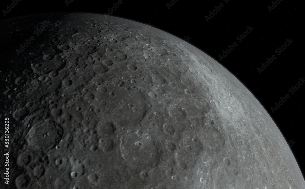 3D Illustration Rendering. Earth's Full Moon Glowing On Black starfield ...