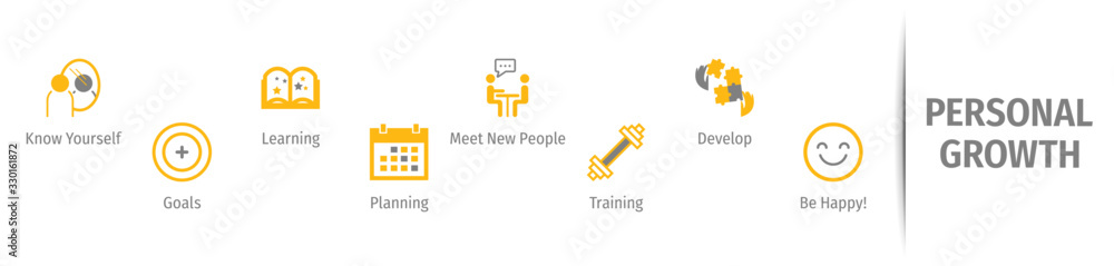 เวกเตอร์ Stock Personal Growth and Development Flat Vector Icons ...