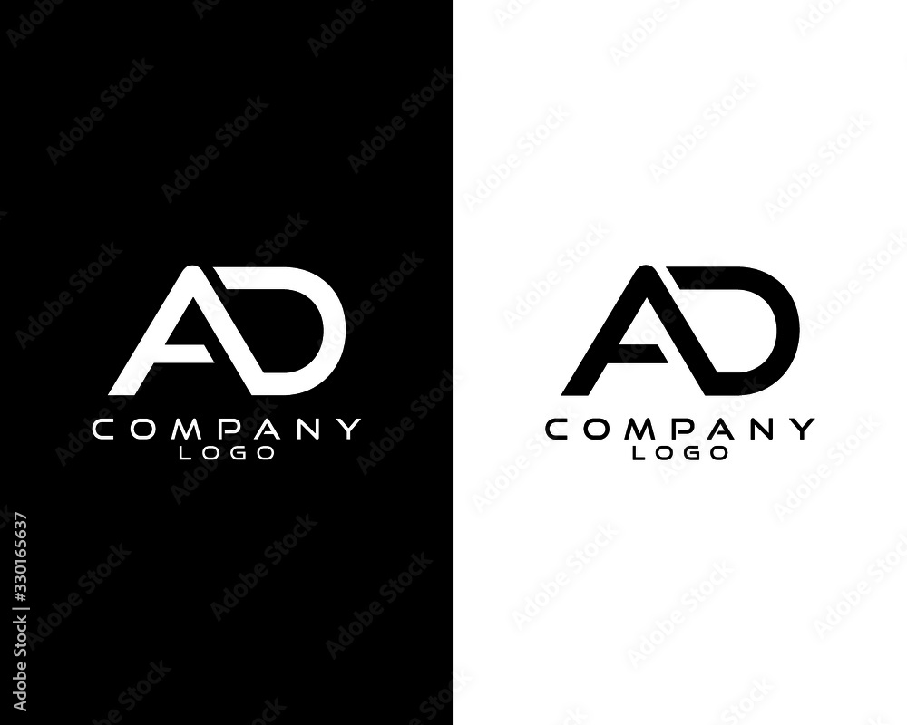 modern letter ad, da initial logo design vector, with white and black ...