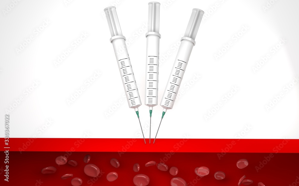 Syringes for injection. Collection of analyzes. Medicine. 3D rendering ...