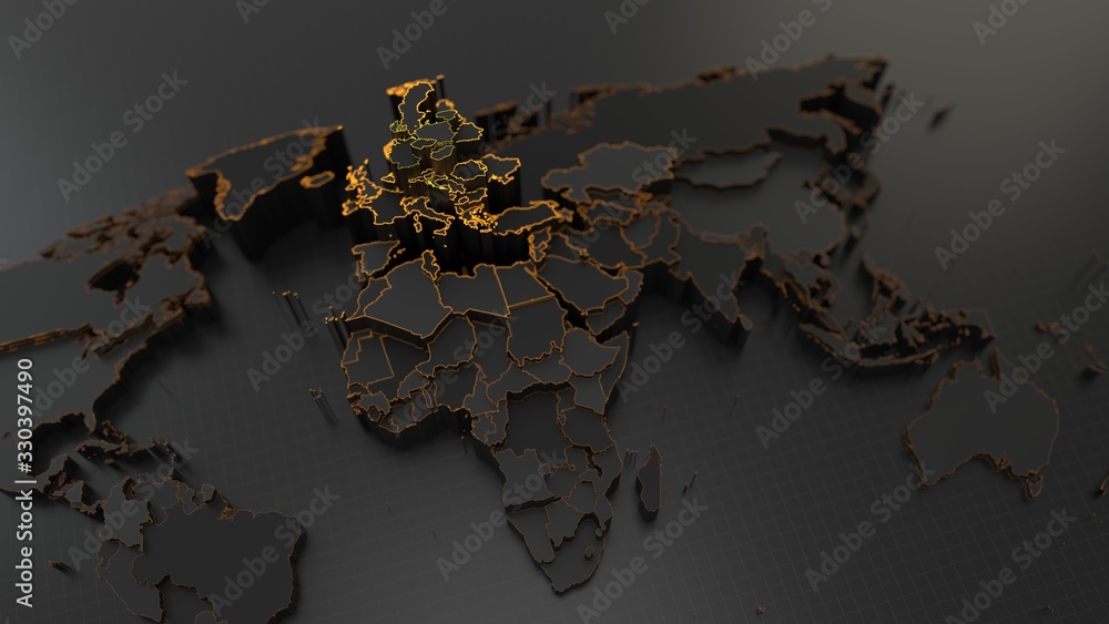 world map with elevated countries. 3d illustration Stock Illustration ...