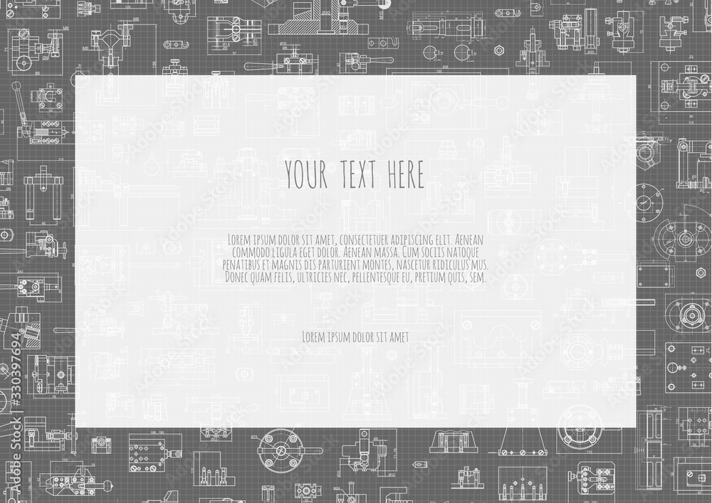 Technical drawing background . Mechanical Engineering drawing. Engine ...