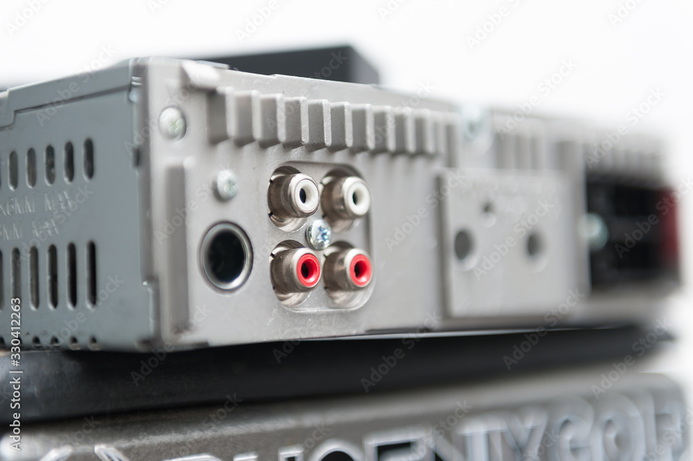 Cinch input and output on car radio Stock Photo | Adobe Stock