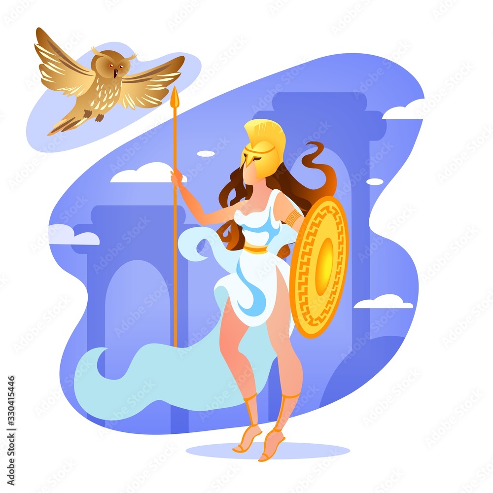 Goddess Athena Holding Spear and Shield in Hands. Athene Greek Goddess ...