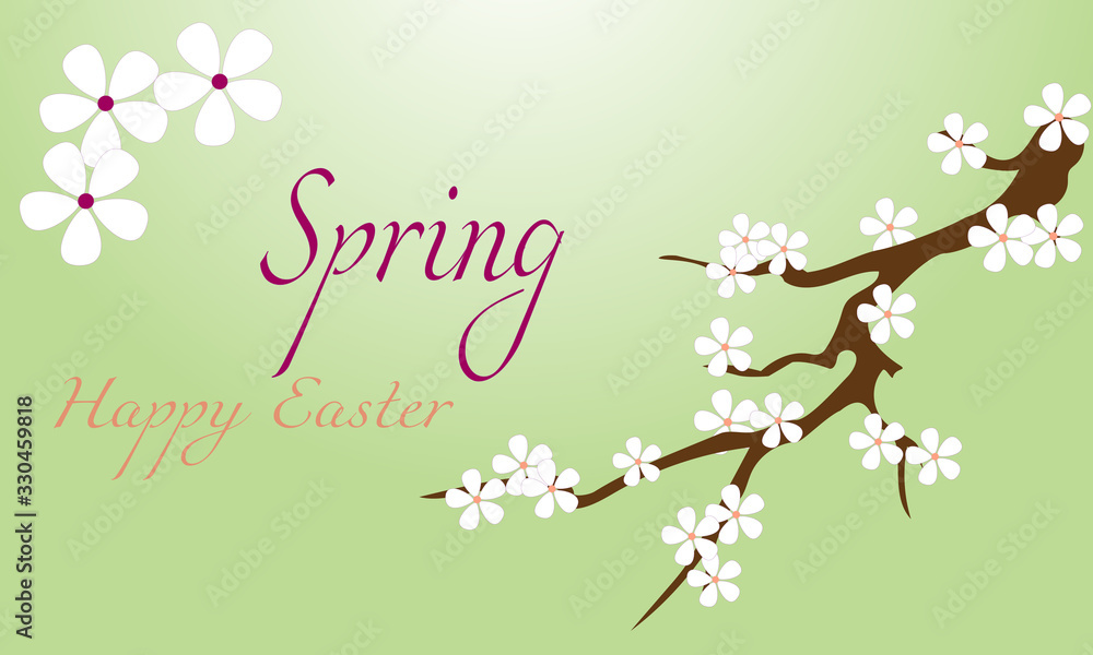 Simple spring poster with sakura branch on a green background. Vector ...