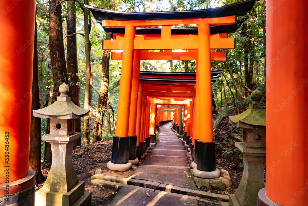 Japan. Kyoto. Fushimi Inari Shrine. Red Gate of the temple. Arches ...