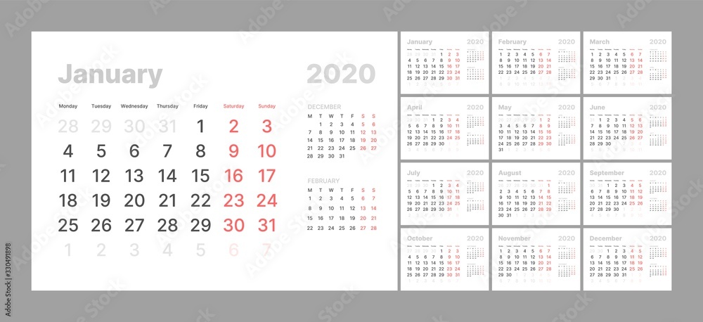 Wall calendar template for 2021 year. Planner diary in a minimalist ...
