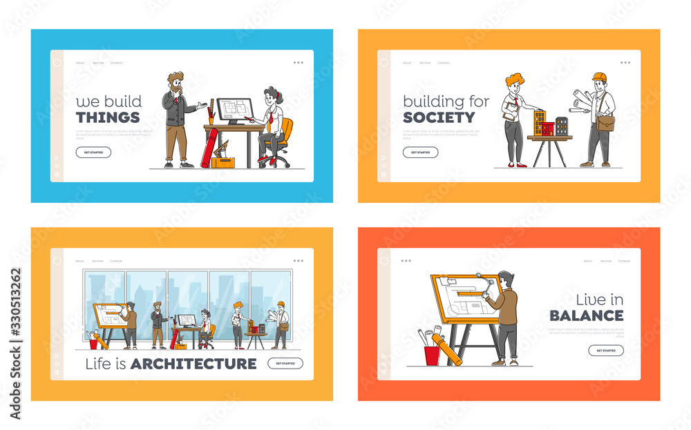 Architect and Engineer Occupation Landing Page Template Set. Designers ...